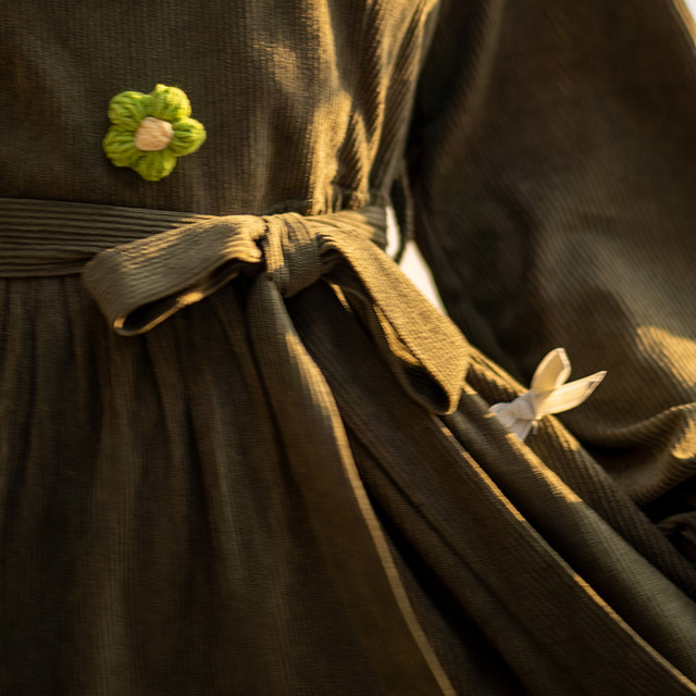 PINKWINK Little Starry Night Retro Original Flower Green Women's Autumn ...