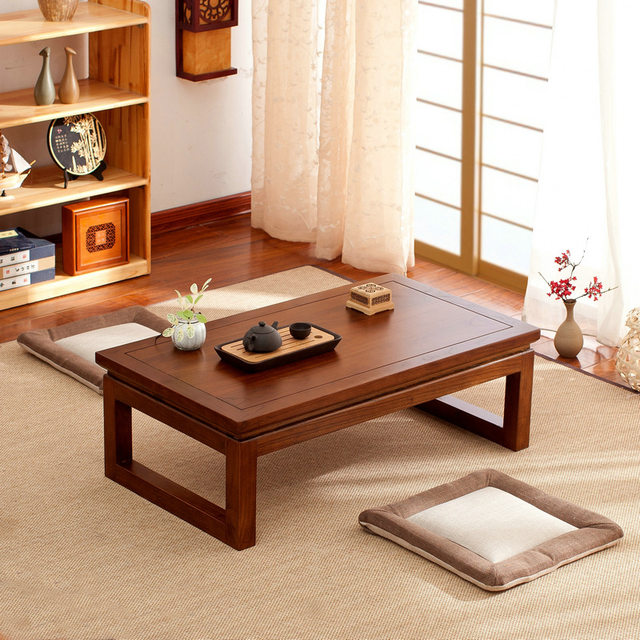 Elm tatami low table home kang table solid wood Japanese tea table ...
