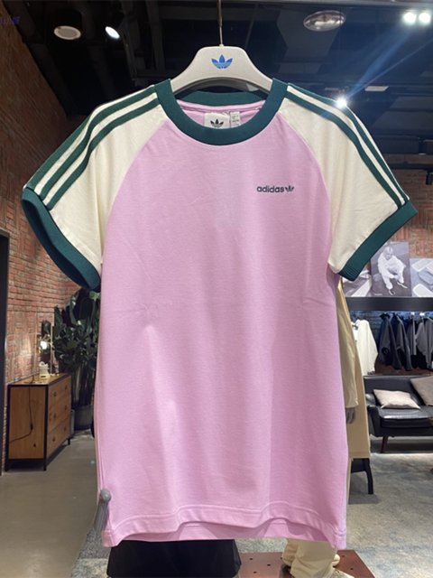 Adidas short-sleeved men and women three-leaf clover three-bar contrast ...