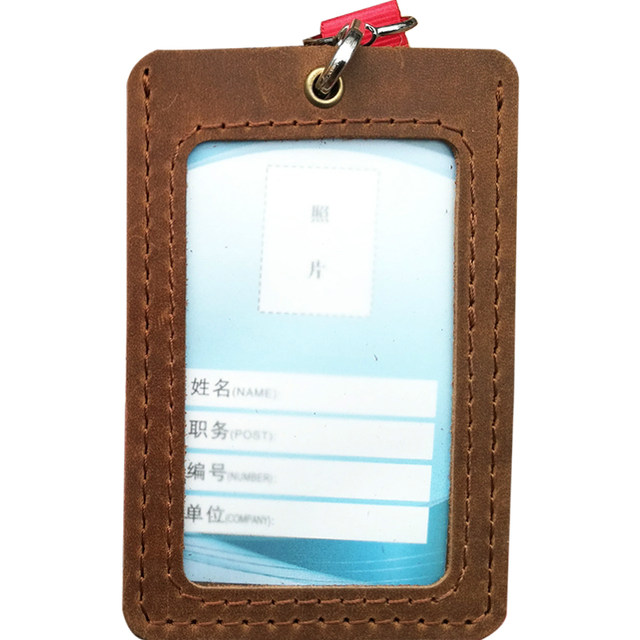 Handmade cowhide work permit card set color hanging neck rope student ...