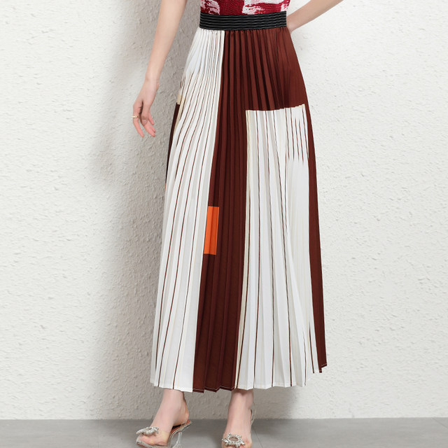 Sweet princess style puffy skirt Miyake contrasting color pleated skirt ...