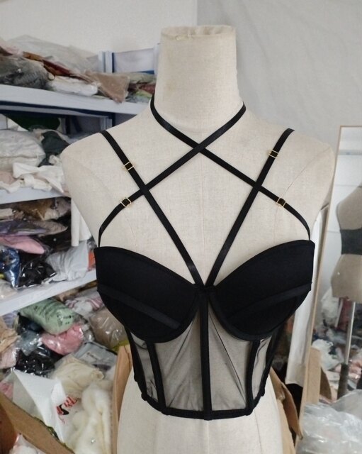 New pure sexy cross-stretch lace lace chest pad fish bone vest ...