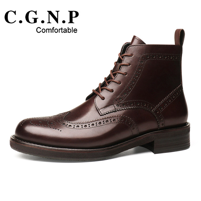 Autumn and winter Brogue Martin boots men's high-top work boots British ...