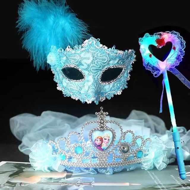 Children's Mask Dance Elsa Princess Girl Crown Veil Mid-Autumn Festival ...