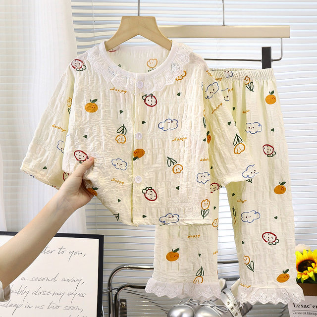 Children's summer home clothes thin breathable pajamas two-piece set ...