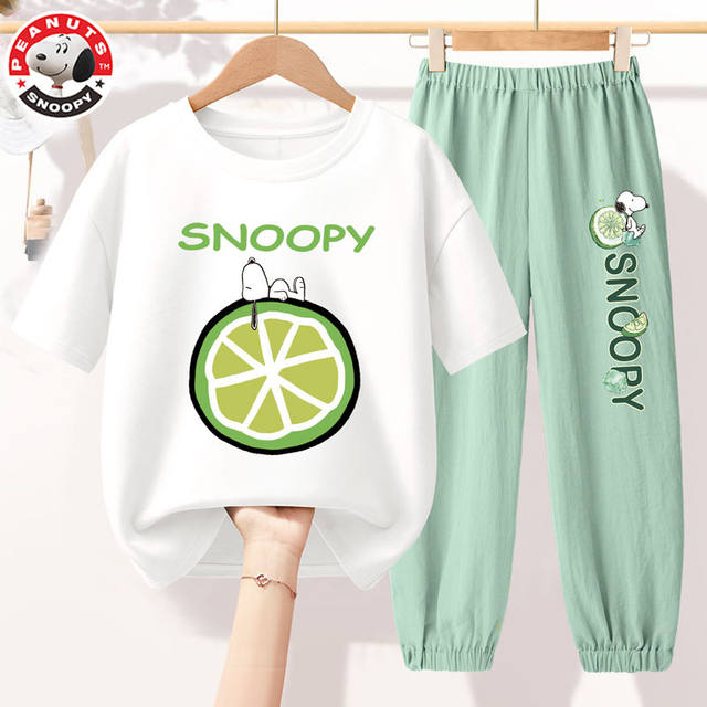 Snoopy boys summer suit 2025 new handsome trendy children's pure cotton ...