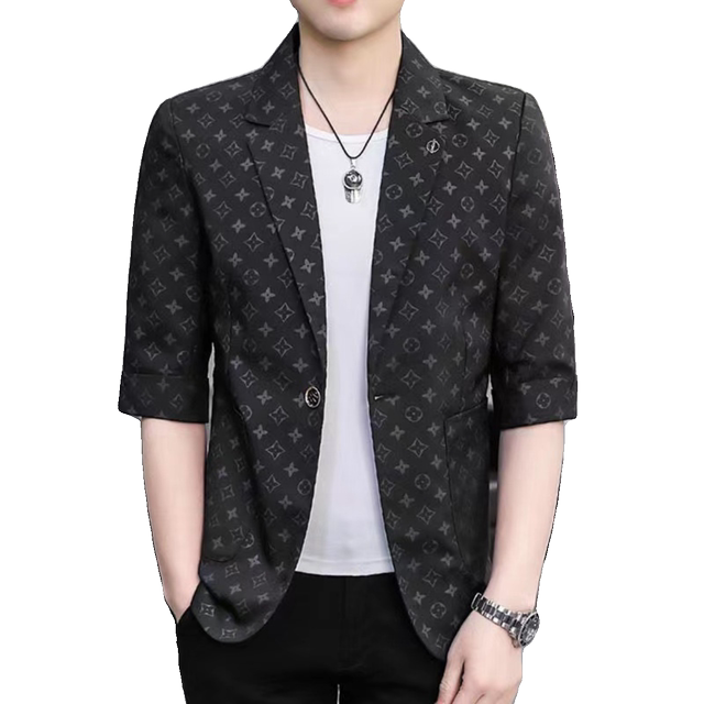 Seven -point sleeve printed small suit Men's summer trendy slim sleeve ...