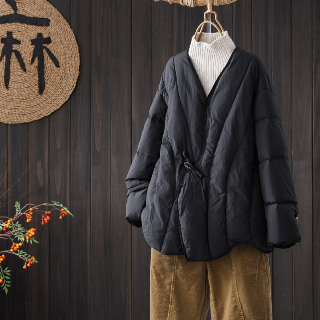 Autumn and winter literary Chinese tea clothing down jacket simple ...