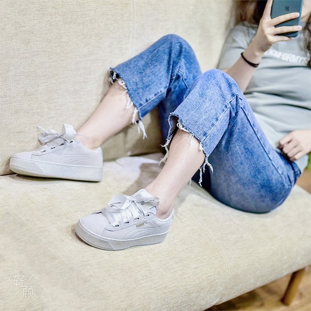 PUMA Puma Basket Heart Swip Bowl Silk Bow Women's Casual Board Shoes ...