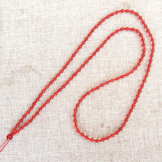 3 mm red agate bead pendant rope long necklace bead chain hand-woven ...