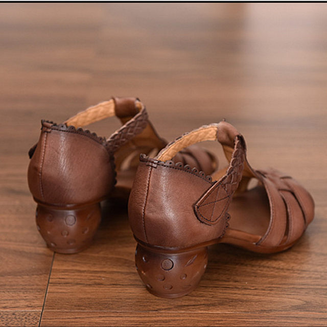 Baotou Roman Sandals Women's 2025 Summer New Hollow Retro Genuine ...