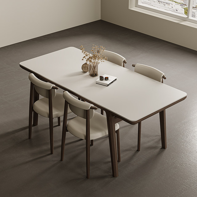 Solid wood rock panel table Modern simple imported white wax wood solid wood leg rectangular ...