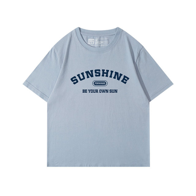 Simple and versatile letter light blue short-sleeved T-shirt for women ...