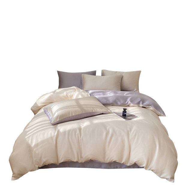 Ice silk four-piece set summer bed sheet summer cool quilt cover ...
