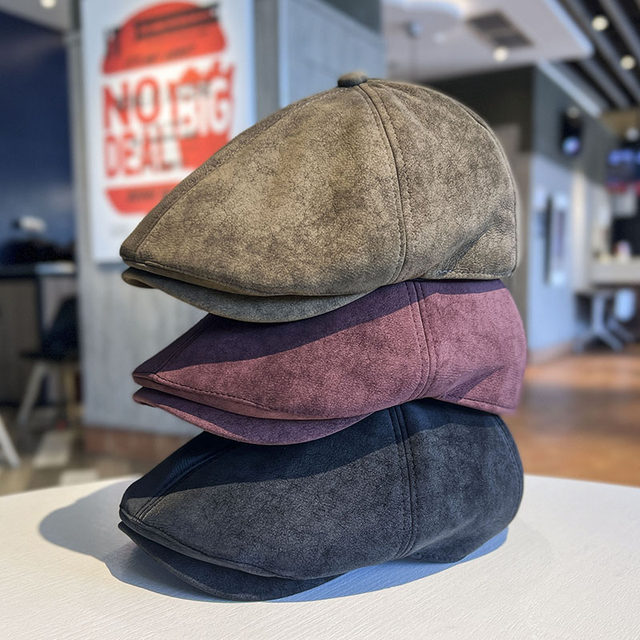 British style retro progressive hat women's autumn and winter deerskin ...