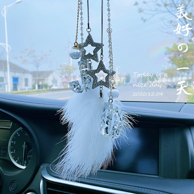 Auto rearview mirror feather pendant vehicle use hanging jewelry ...
