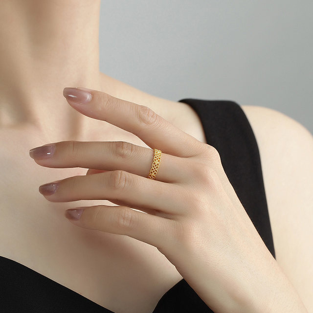Ming brand jewelry ancient gold hollow ring pure gold flower brocade ...