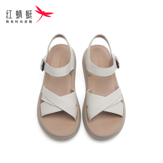 Red Dragonfly Sandals Summer 2025 new flat sole soft bottom cowhide ...