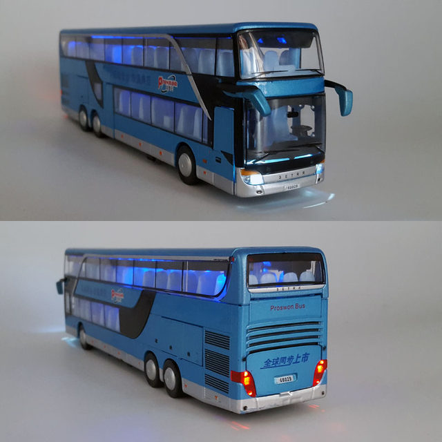 Alloy tourist bus bus simulation double-decker bus car model sound and ...