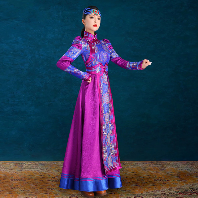 Original women's Mongolian robe purple dress Inner Mongolia ethnic ...