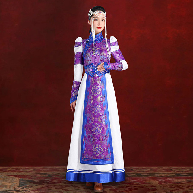 Women's Mongolian robe purple dress Inner Mongolia ethnic minority ...