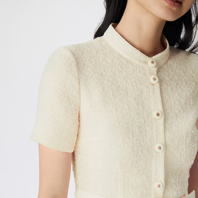 OBEG OBEG texture jacquard French dress for women summer retro waist ...