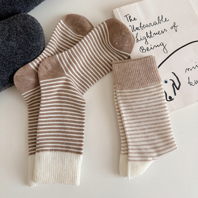 Socks that will pill, autumn and winter retro wool socks, striped mid ...