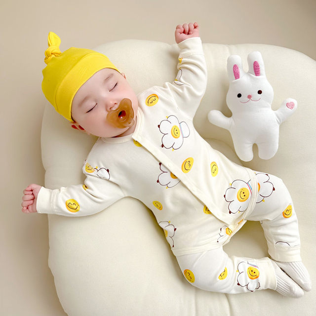 Newborn pure cotton boneless four-season baby jumpsuit belly protection ...