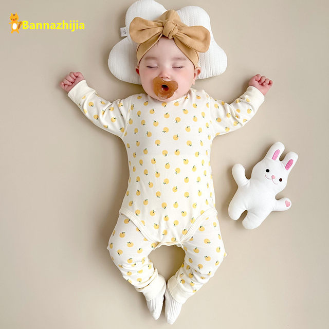 Newborn pure cotton boneless four-season baby jumpsuit belly protection ...