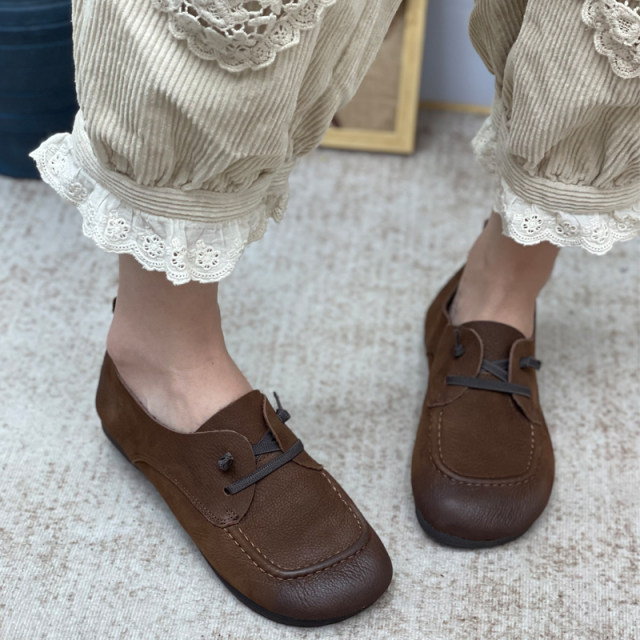 Choule handmade genuine leather retro single shoes for women spring new ...