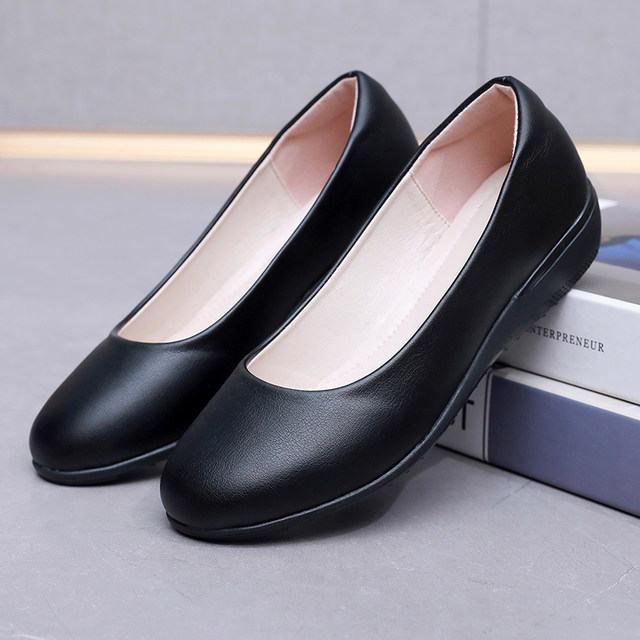 Black flat work shoes, professional shoes, women's leather shoes, plus ...