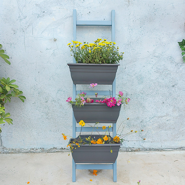 New balcony ladder flower rack outdoor courtyard old rectangular ...