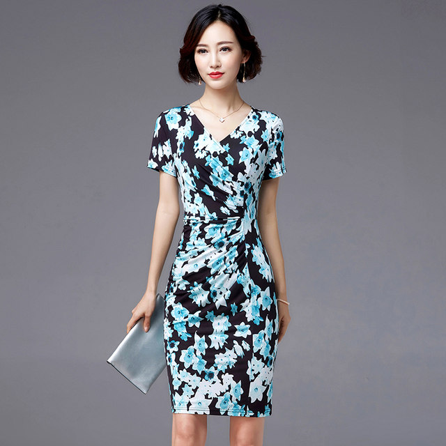 2023 New Summer Short Sleeve Ladies V -neck Black Woods Black Printing ...