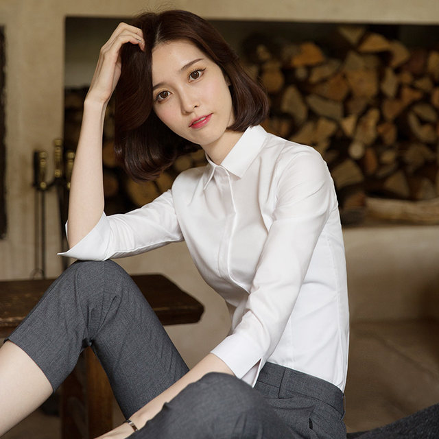 Seven -point sleeve white shirt women's work clothes new professional ...
