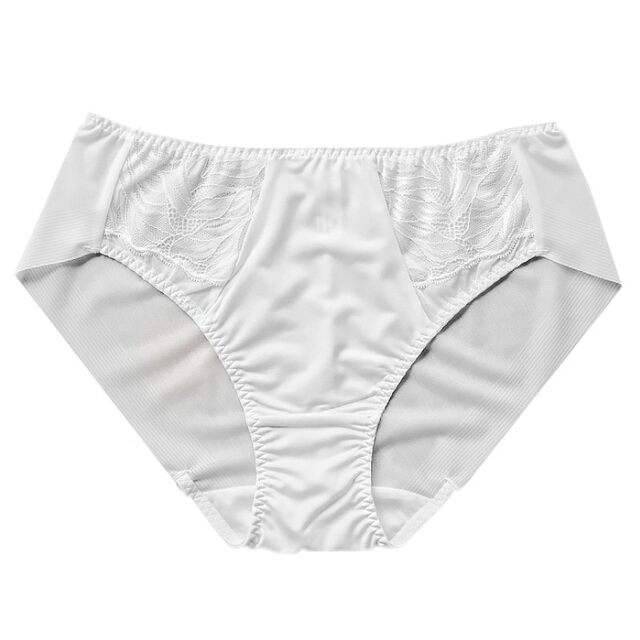 Glossy pure white mid-waist briefs for women, seamless, sexy, lace ...