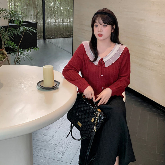 Large size women's temperament V -neck ruffled side clothes autumn and ...