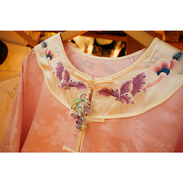 Yiyijia's purple taro cool round neck silk jacquard new Chinese style ...