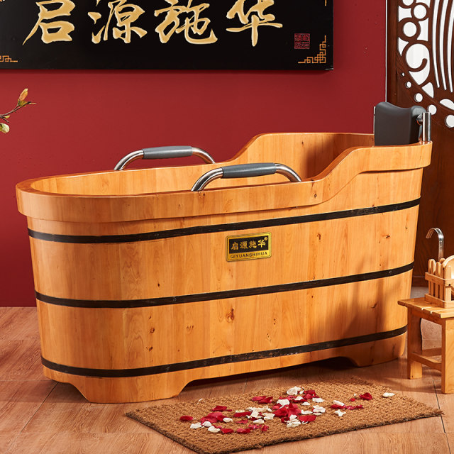 Fumigation barrel wooden barrel adult bath tub household full body bath ...