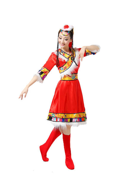Tibetan dance performance costumes new square dance performance costumes female ethnic minority ...