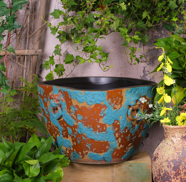 Square ceramic fish tank water lily lotus large tank floor-standing ...