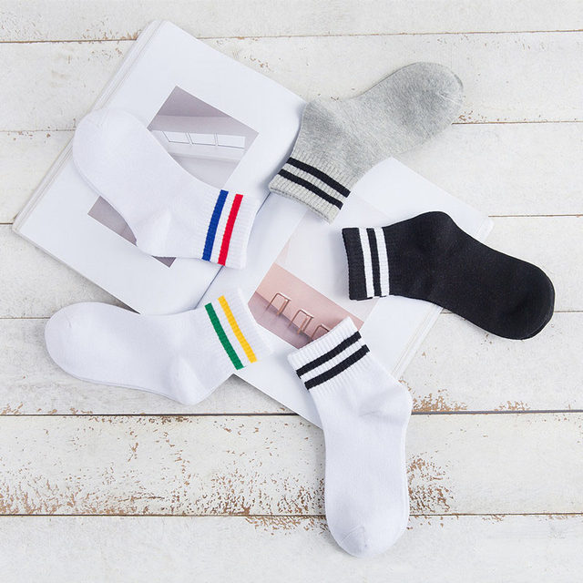 5 pairs of summer and autumn two bars women's sports anti-odor solid ...