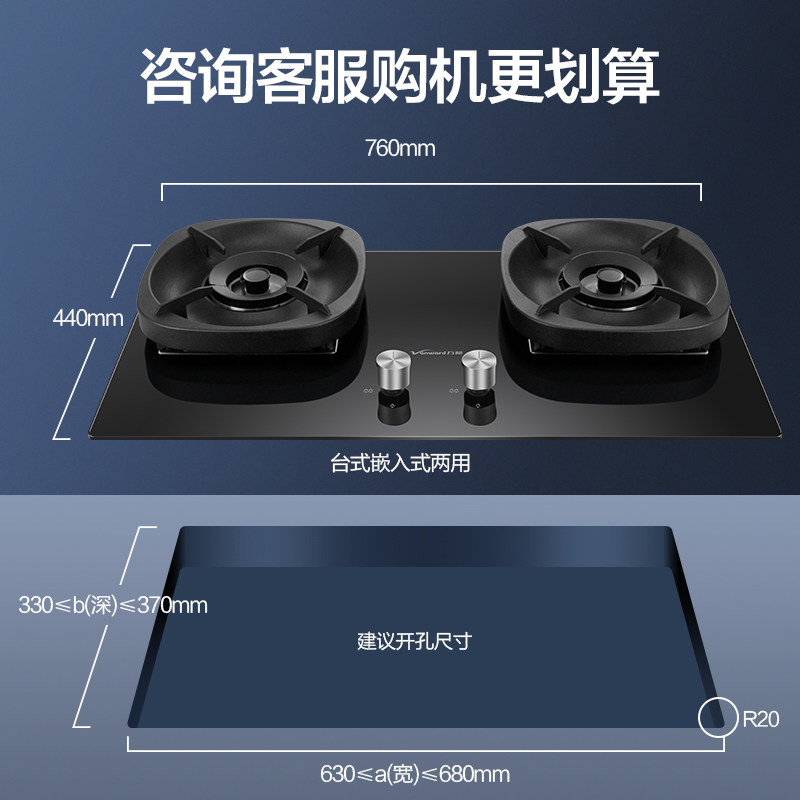 Wanhe Embedded Gas Stove - Double Burner Kitchen Stove