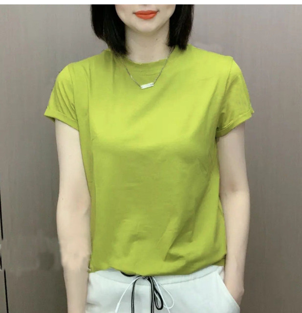 European solid color thin short-sleeved T-shirt for women 2025 summer ...