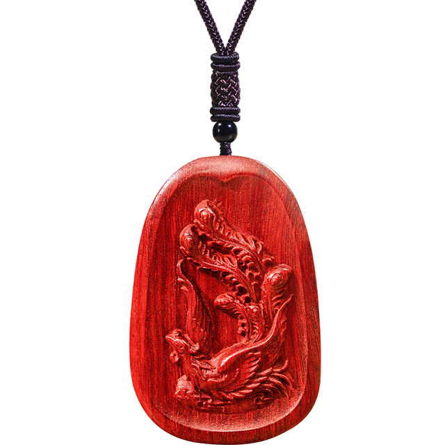 Phoenix pendant wooden wood carving Luan Feng necklace jewelry women's ...