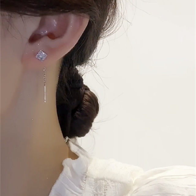 925 silver needle square zircon earline niche design stud earrings for ...
