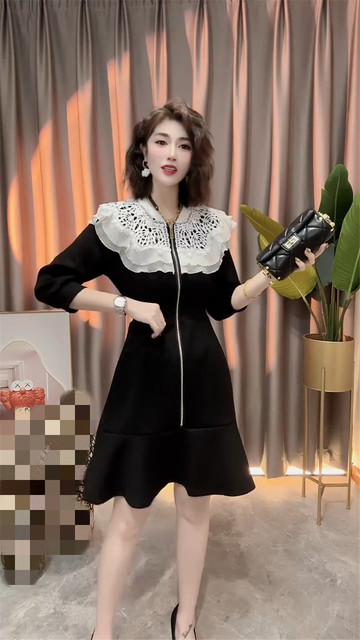 Net red dress female 2023 spring new goddess lace stitching lotus leaf ...