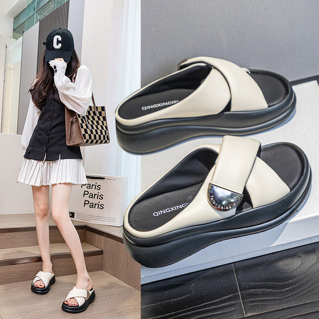ZFCQ thick bottom cross slippers Female summer wears 2024 new fashion ...