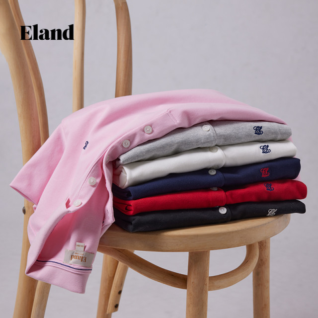 Eland Clothes T-shirt for women's polo collar deep placket slim short ...