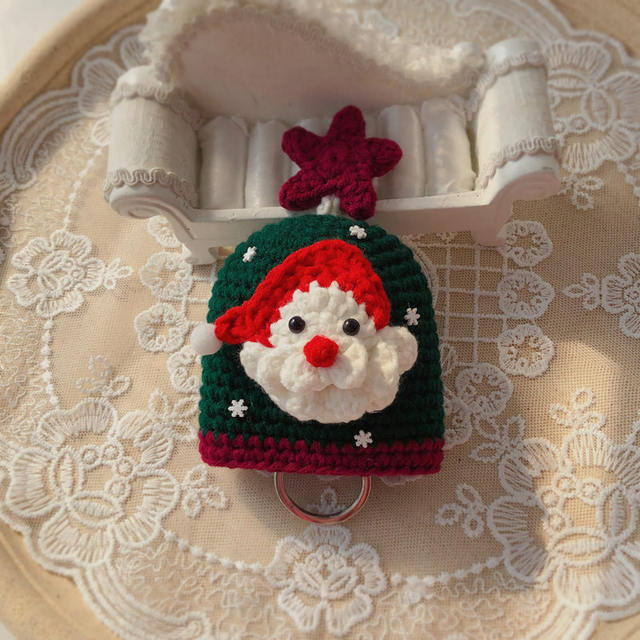 Handmade hook needle knitted Christmas tree key bag woolen wool diy ...