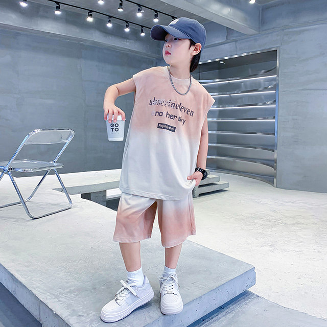 Boys summer clothing gradient sleeveless vest set 2025 new style ...